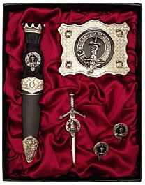Clan Crest Gift Set - Shiny - Sgian Dubh, Belt Buckle, Kilt Pin and ...