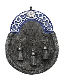 Camusfernan Dress Sporran - Grey Bovine Sporran with Blue Enamel Celtic ...